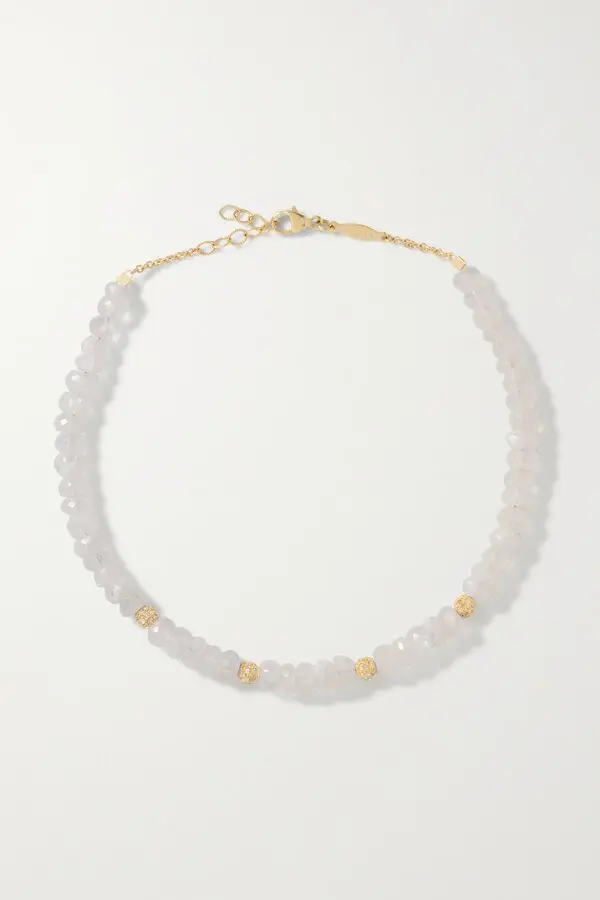 Jacquie Aiche 14-karat Gold, Moonstone And Diamond Anklet - White
