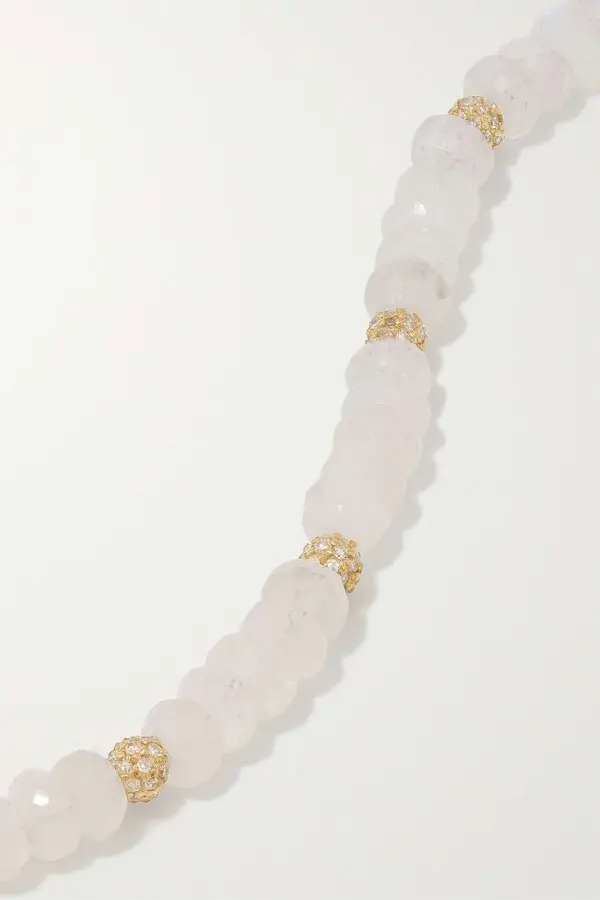 Jacquie Aiche 14-karat Gold, Moonstone And Diamond Anklet