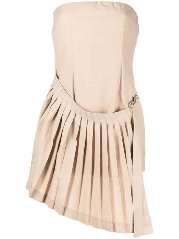 Rokh Mini Strapless Pleated Dress
