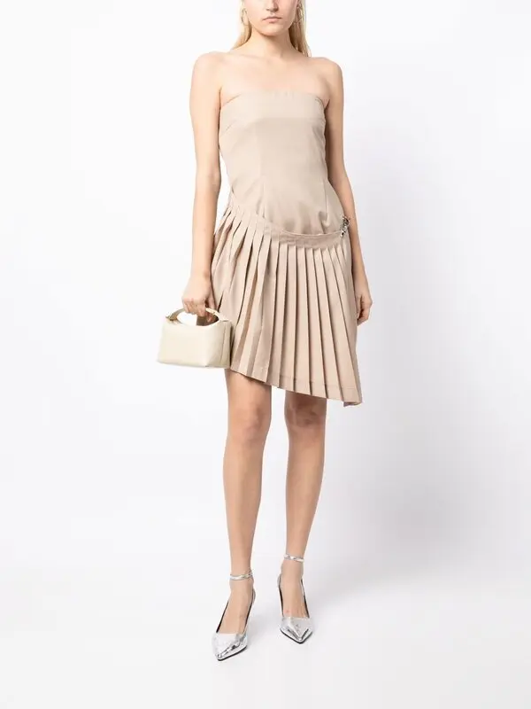 Rokh Mini Strapless Pleated Dress