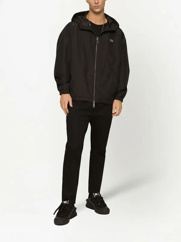 Dolce & Gabbana Nylon Windbreaker Jacket With Hood - Black