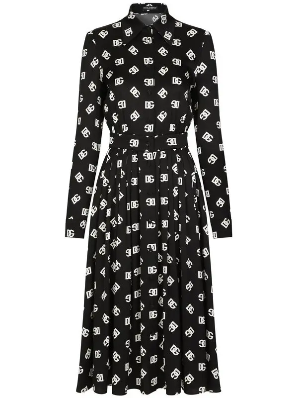 Dolce & Gabbana Logo-print Belted Midi Dress - Black