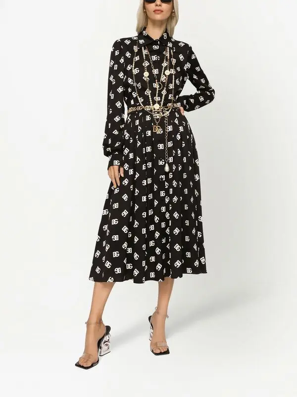 Dolce & Gabbana Logo-print Belted Midi Dress - Black
