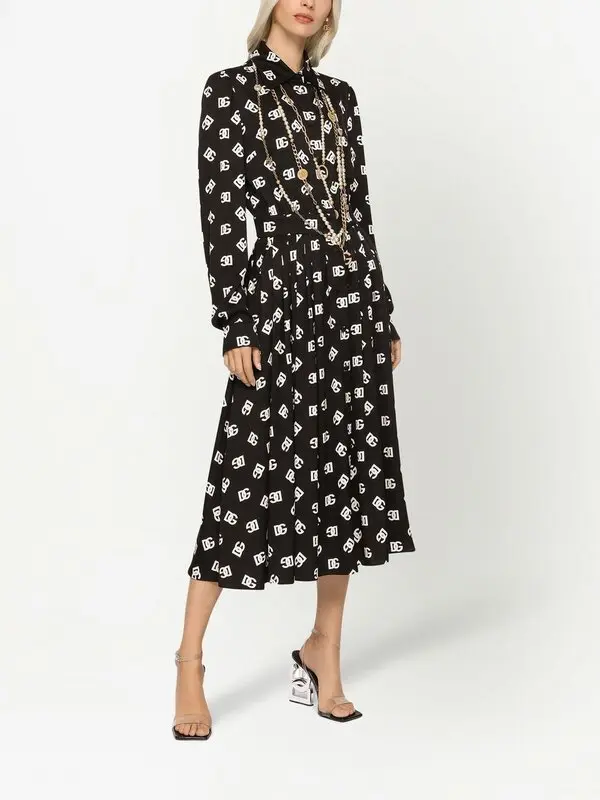 Dolce & Gabbana Logo-print Belted Midi Dress - Black