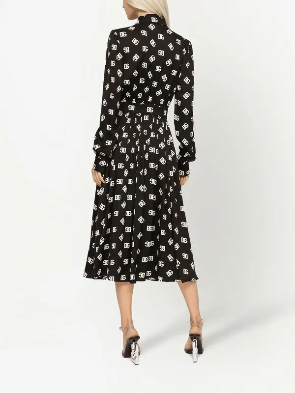Dolce & Gabbana Logo-print Belted Midi Dress - Black