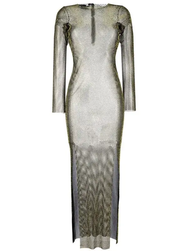 SANTA BRANDS Diamonds Rhinestone-embellished Mesh Maxi Dress - Black