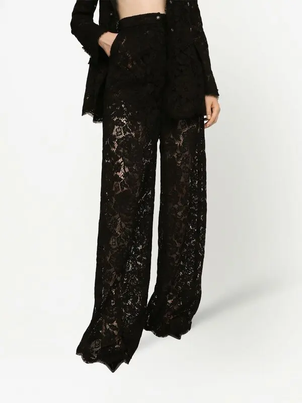 Dolce & Gabbana Floral Lace Tailored Trousers - Black