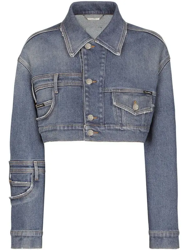 Dolce & Gabbana Patchwork Denim Cropped Jacket - Blue