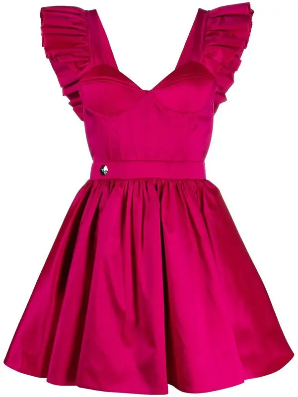 Philipp Plein Ruffled-sleeve Silk Mini Dress - Pink