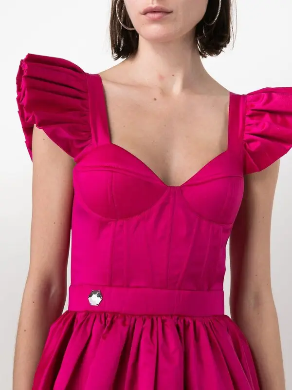 strapless open back dress Leopard Print and Pink Detail Midi Dress main image 1