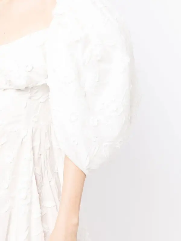 ANOUKI Puff-sleeve Floral-embroidered Midi Dress