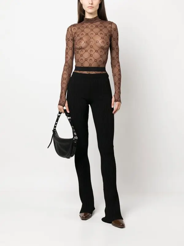 ANDREĀDAMO Cut-out Ribbed-knit Trousers - Black