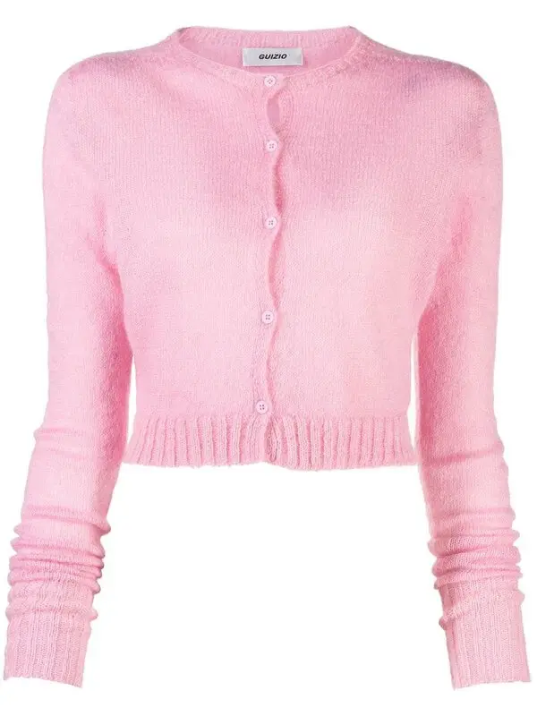 Guizio Round-Neck Cropped Cardigan In Pink - 50% Off | Editorialist