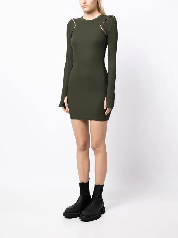 DION LEE Hook & Eye Ribbed Dress - Green