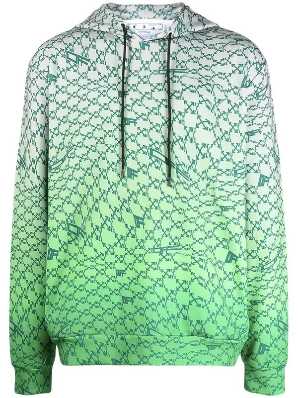 Off-White Arrows-print Ombré-effect Hoodie - Green