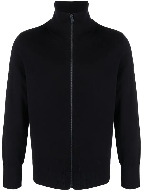 Sandro Zip-up Wool Blend High Neck Cardigan - Blue