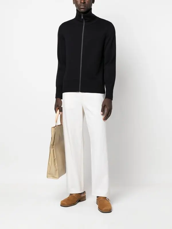 Sandro Zip-up Wool Blend High Neck Cardigan - Blue