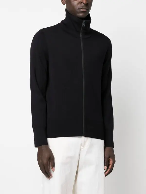 Sandro Zip-up Wool Blend High Neck Cardigan - Blue