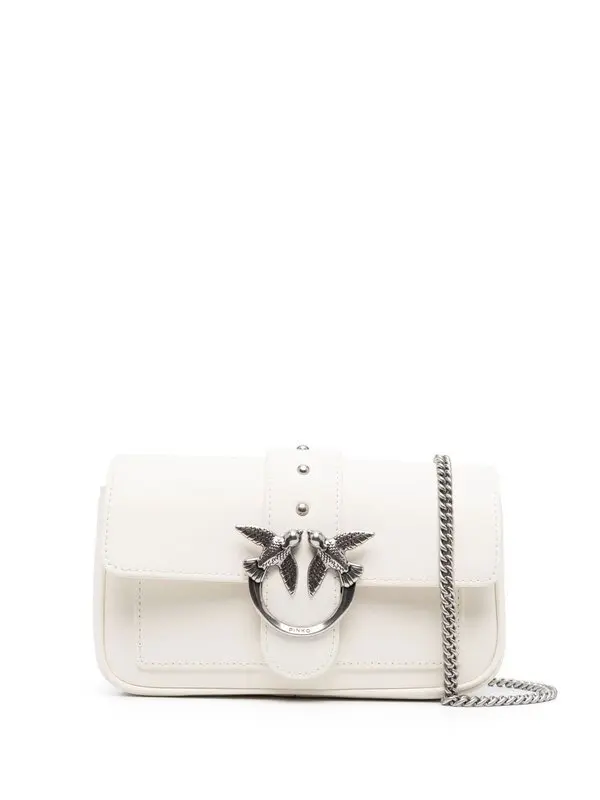 Pinko Small Love One Pocket Crossbody Bag In Bovine Leather With Silver-tone Hardware - White