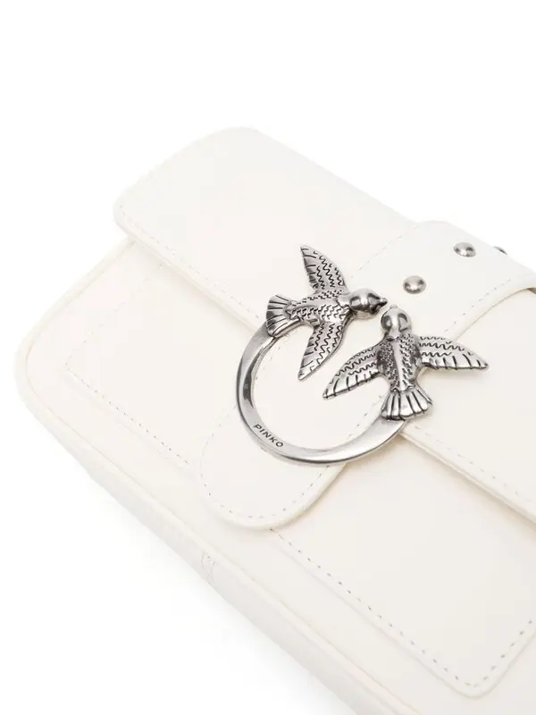 Pinko Small Love One Pocket Crossbody Bag In Bovine Leather With Silver-tone Hardware - White