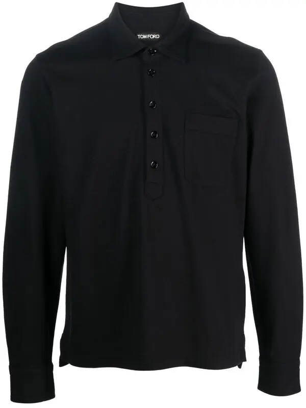 TOM FORD Button-front Long-sleeved Polo Shirt - Black