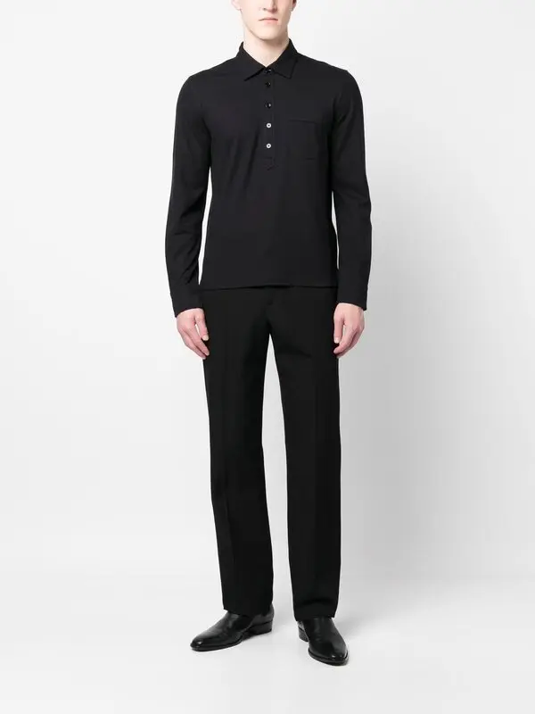 TOM FORD Button-front Long-sleeved Polo Shirt - Black