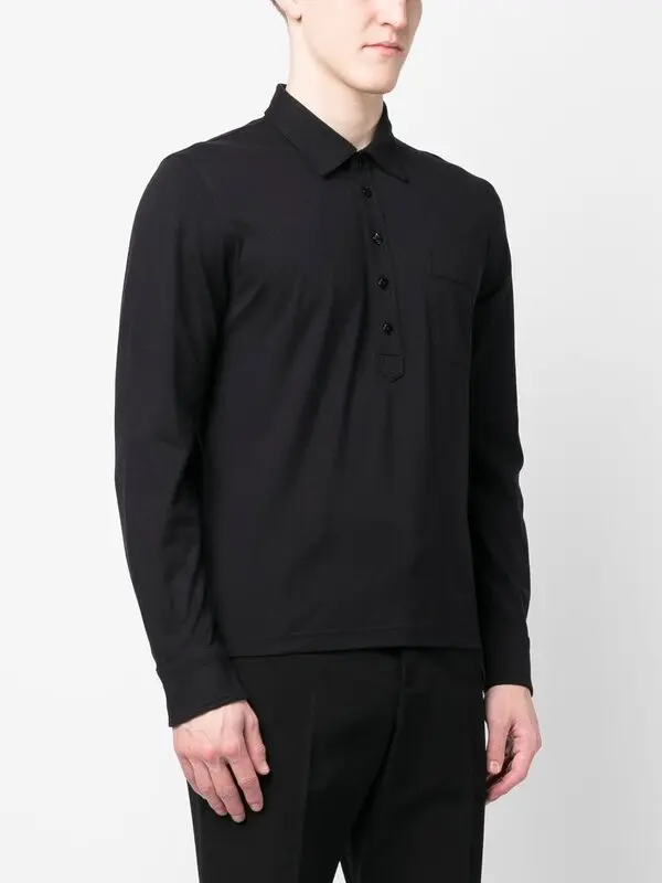 TOM FORD Button-front Long-sleeved Polo Shirt - Black