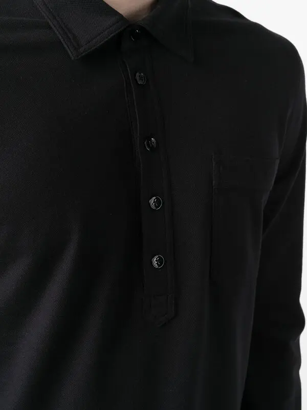 TOM FORD Button-front Long-sleeved Polo Shirt - Black