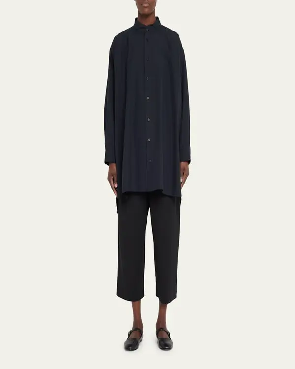 Eskandar Cotton Poplin A-line Shirt - Black