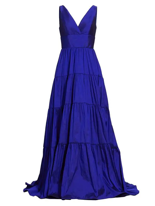 Amsale Taffeta V-neck Tiered Gown