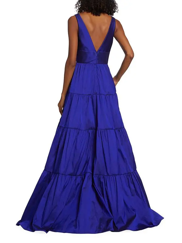 Amsale Taffeta V-neck Tiered Gown