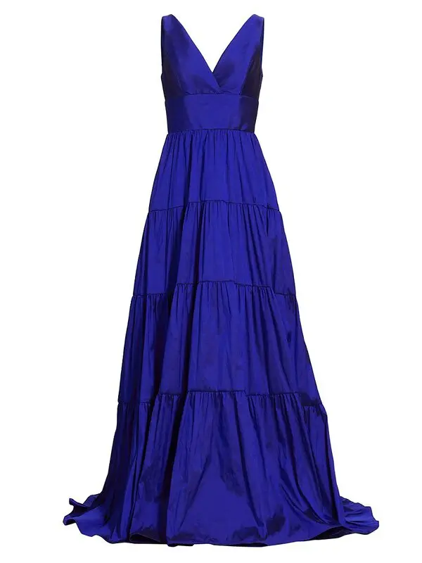 Amsale Taffeta V-neck Tiered Gown