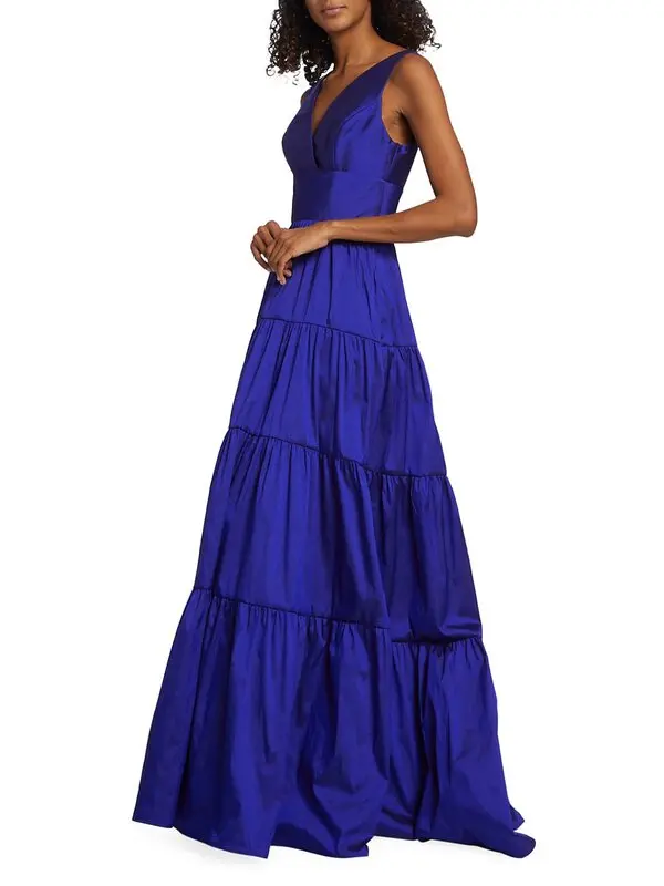 Amsale Taffeta V-neck Tiered Gown