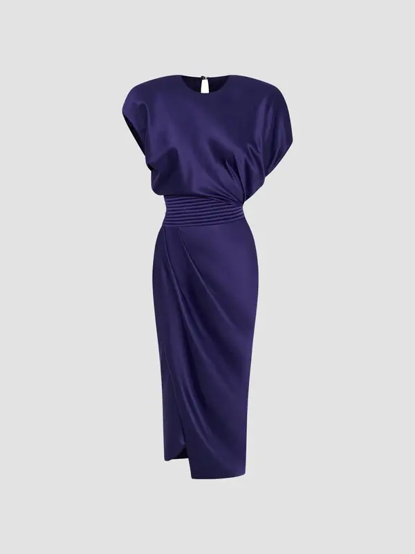 ZHIVAGO Bond Satin Pleated Asymmetric Midi-dress - Ink