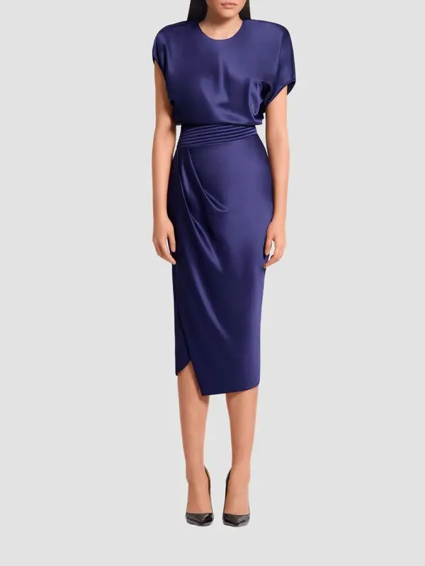 ZHIVAGO Bond Satin Pleated Asymmetric Midi-dress - Ink