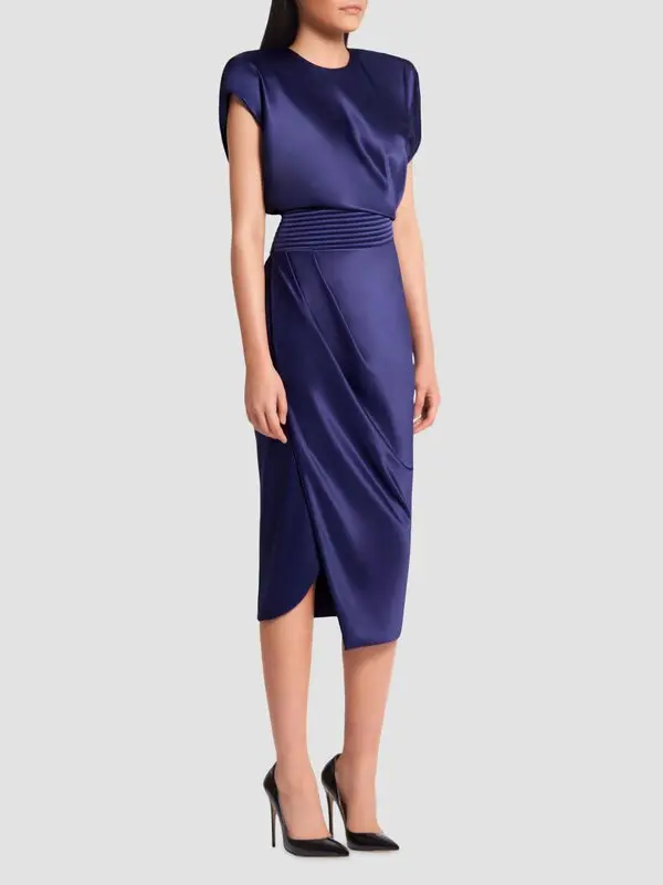 ZHIVAGO Bond Satin Pleated Asymmetric Midi-dress - Ink