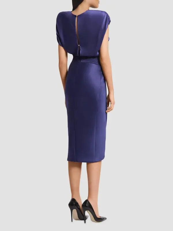 ZHIVAGO Bond Satin Pleated Asymmetric Midi-dress - Ink