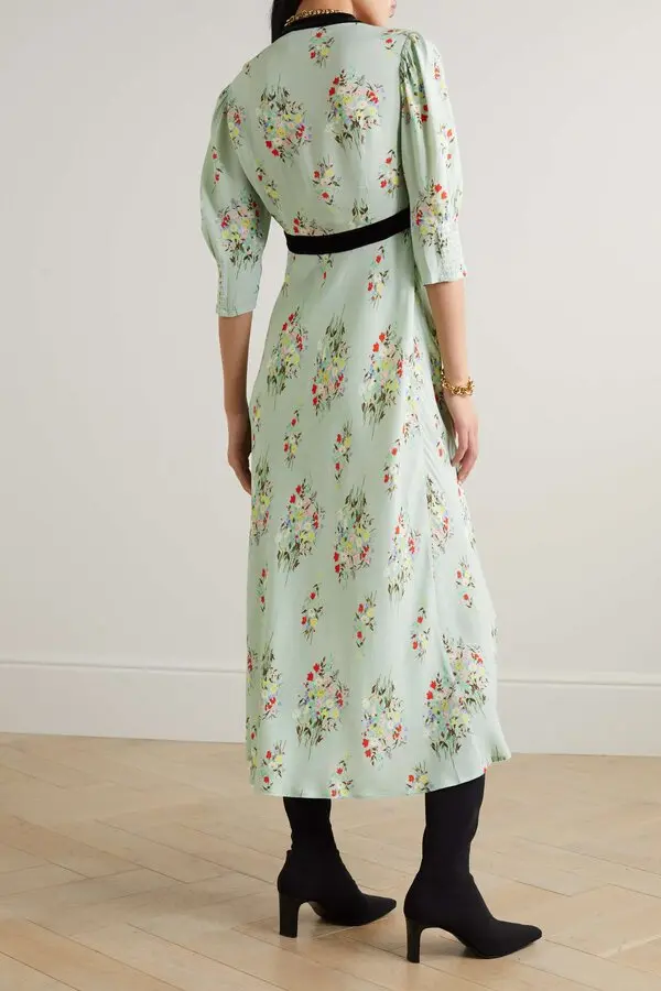 slim fit dress slacks Blue Cotton Floral Print Midi Dress – Mint Velvet main image 1