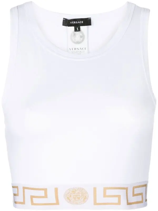 Versace Greca Border Crop Top - White