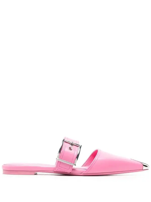 Alexander McQueen Buckled Leather Mules - Pink