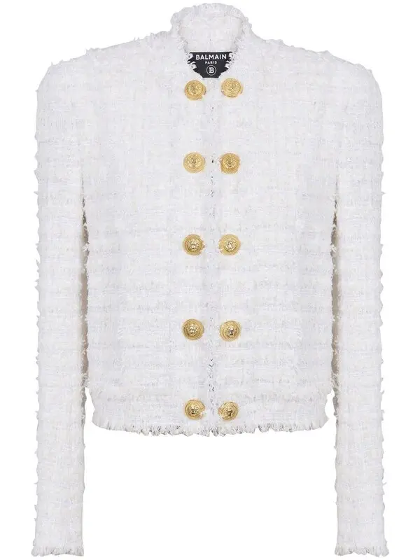 Balmain Buttoned Tweed Jacket - White