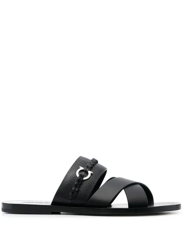 FERRAGAMO Gancini-embellished Leather Sandals - Black