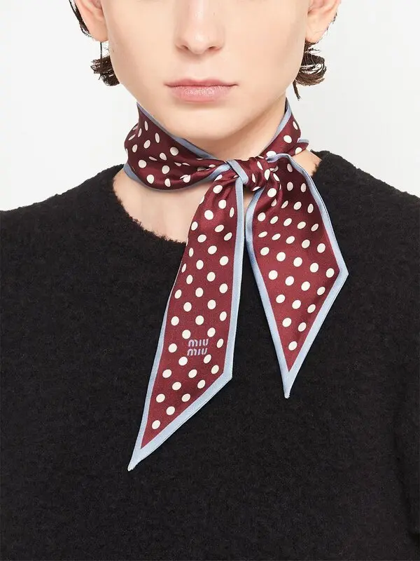 Miu Miu Polka Dot-print Twill Scarf - Red