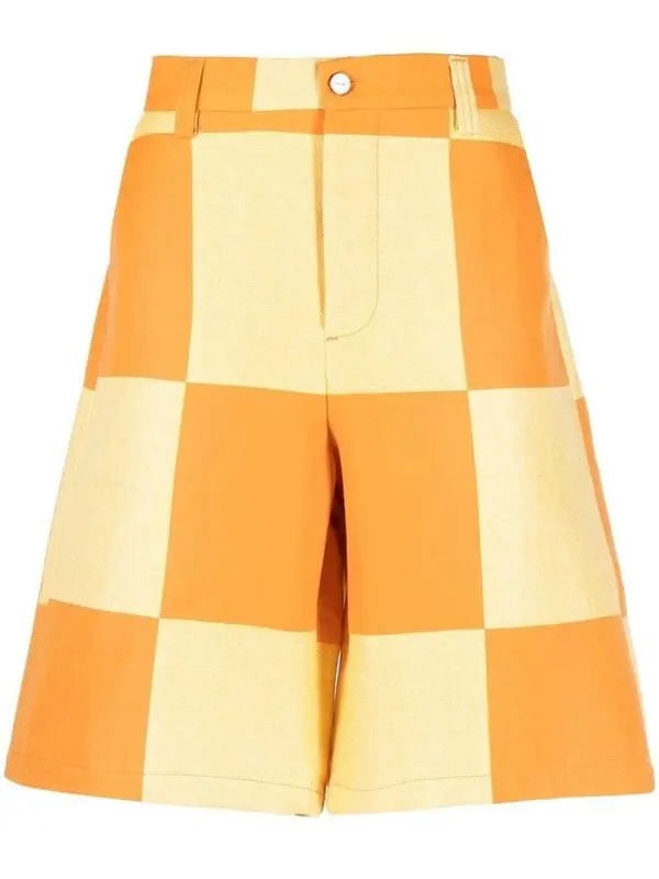 Jacquemus Checkerboard Print Knee-length Shorts - Yellow