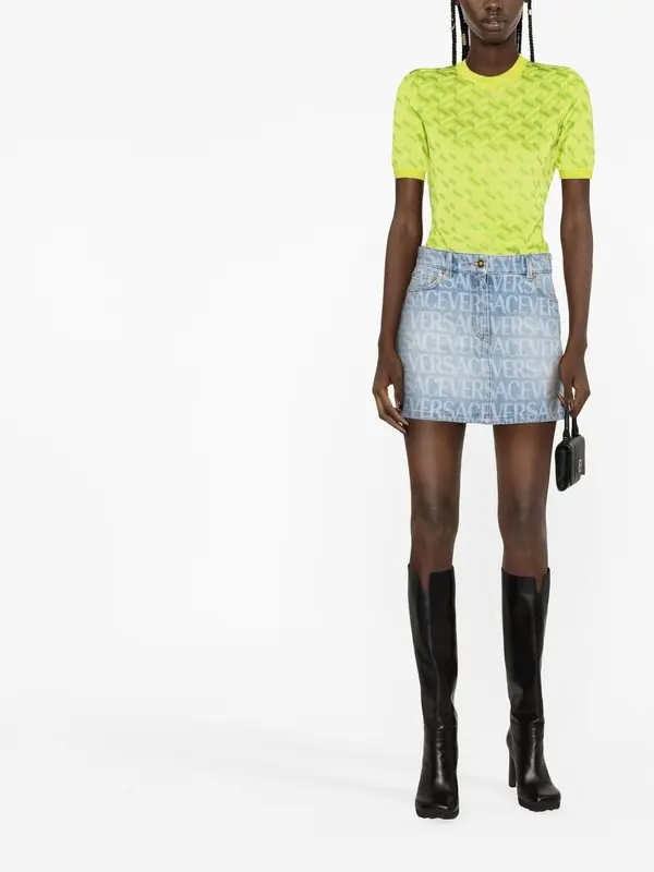 Versace Allover Denim Miniskirt