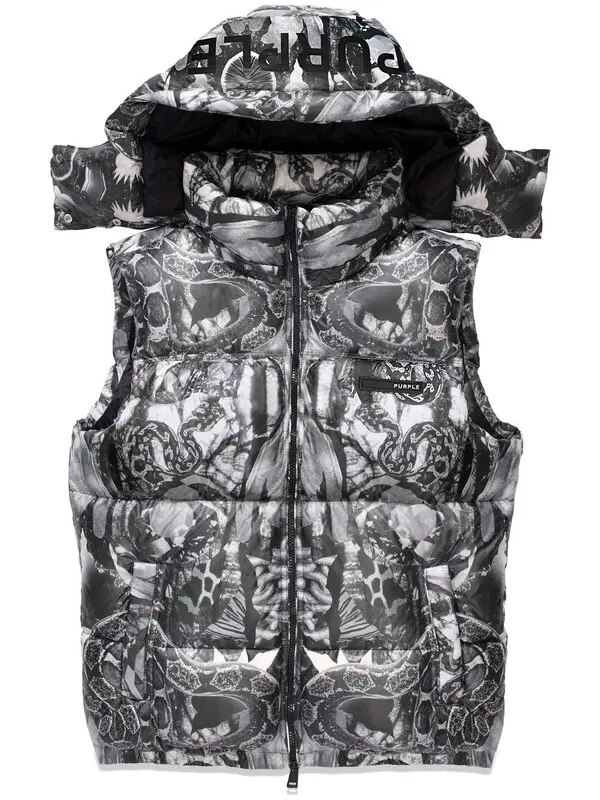 PURPLE BRAND Graphic-print Puffer Vest - Grey