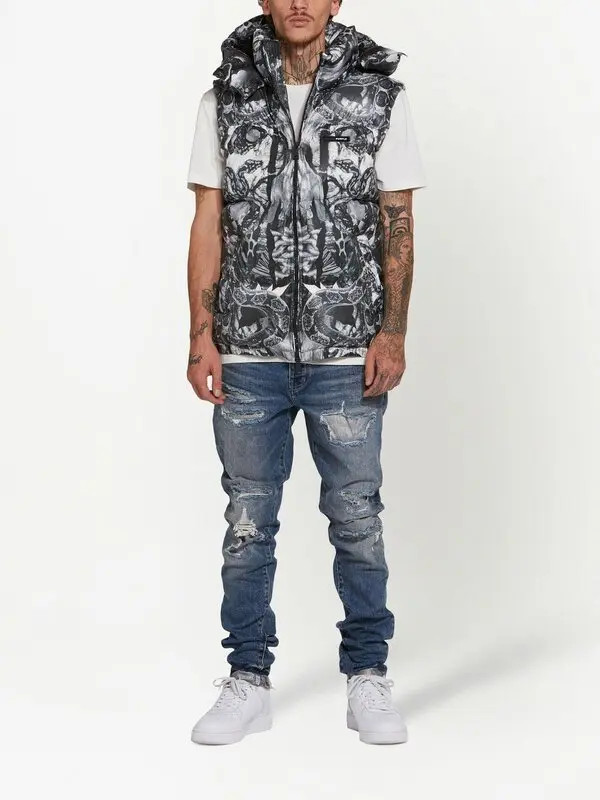 PURPLE BRAND Graphic-print Puffer Vest - Grey
