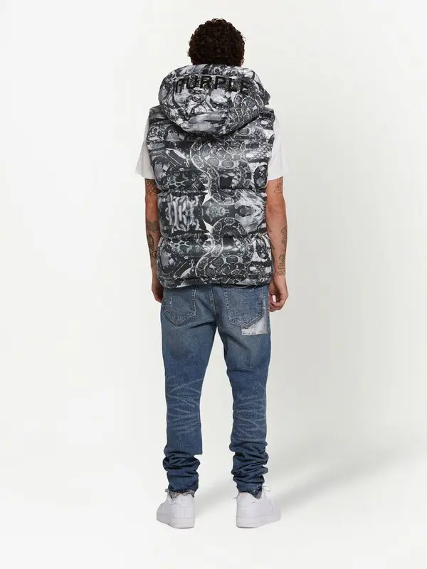 PURPLE BRAND Graphic-print Puffer Vest - Grey