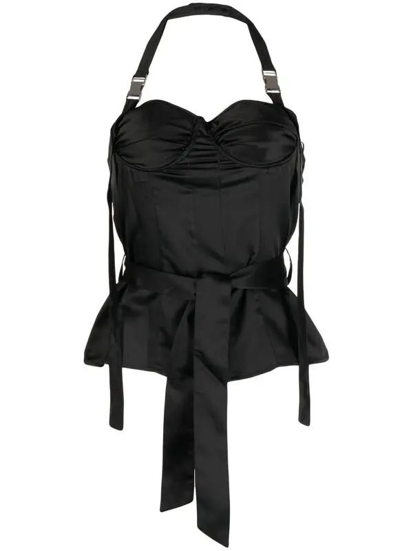 Rokh Bustier-detail Halterneck Top - Black