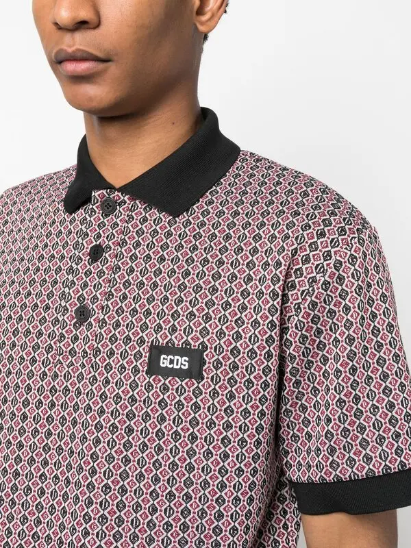 Gcds Logo-patch Jacquard Polo Shirt